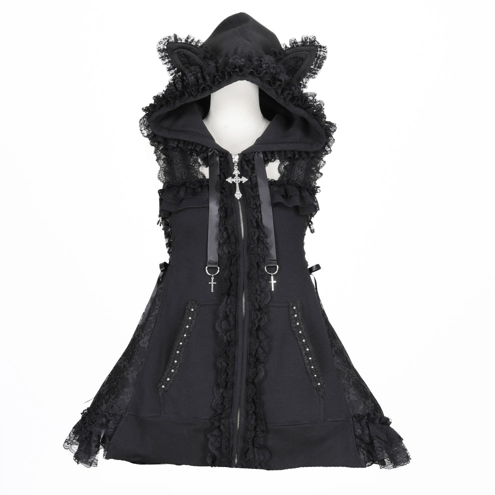 [予約1ヶ月]CAT EAR MINI SIDE LACE UP ONE PIECE (BLACK) – MAJOH