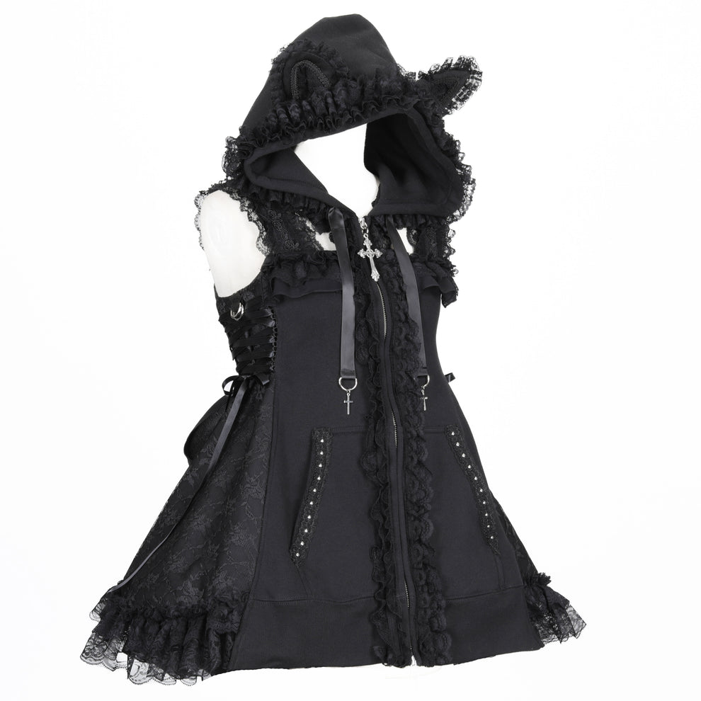 [予約1ヶ月]CAT EAR MINI SIDE LACE UP ONE PIECE (BLACK) – MAJOH